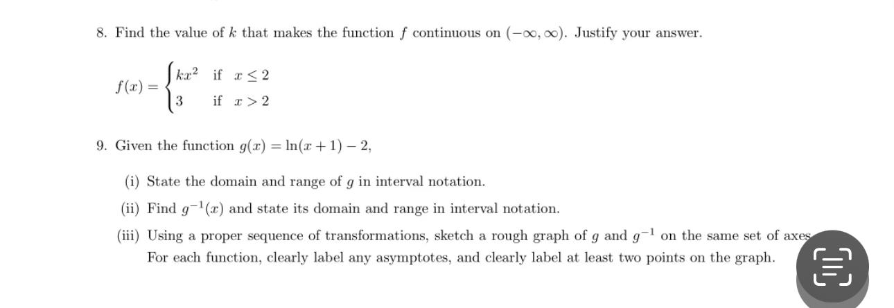 Solved 8. Find the value of k that makes the function f | Chegg.com
