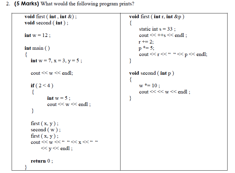 Solved 2. (5 Marks) What would the following program prints? | Chegg.com