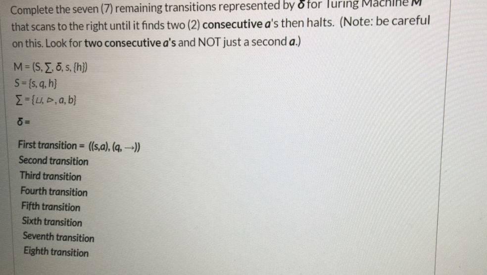 Solved Complete the seven (7) remaining transitions | Chegg.com