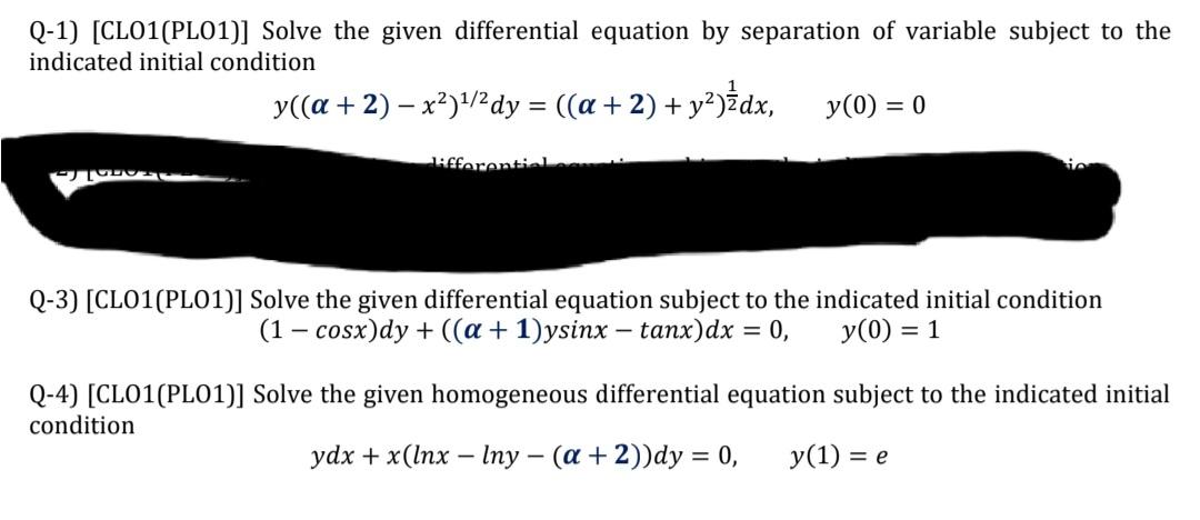 Solved Q-1) [CLO1(PLO1)] Solve the given differential | Chegg.com