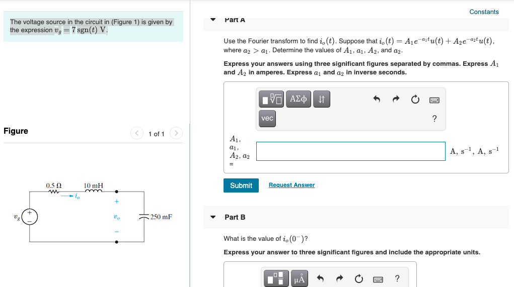 Constants Part A The voltage source in the circuit in | Chegg.com