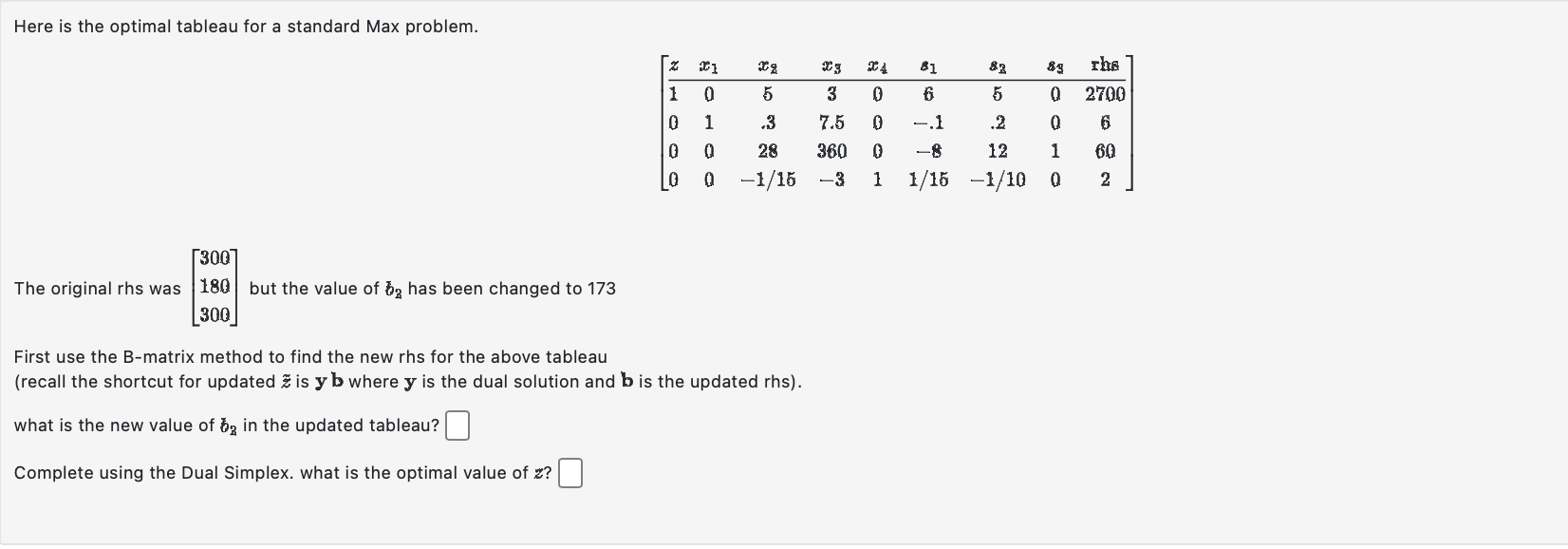 Solved Here is the optimal tableau for a standard Max | Chegg.com