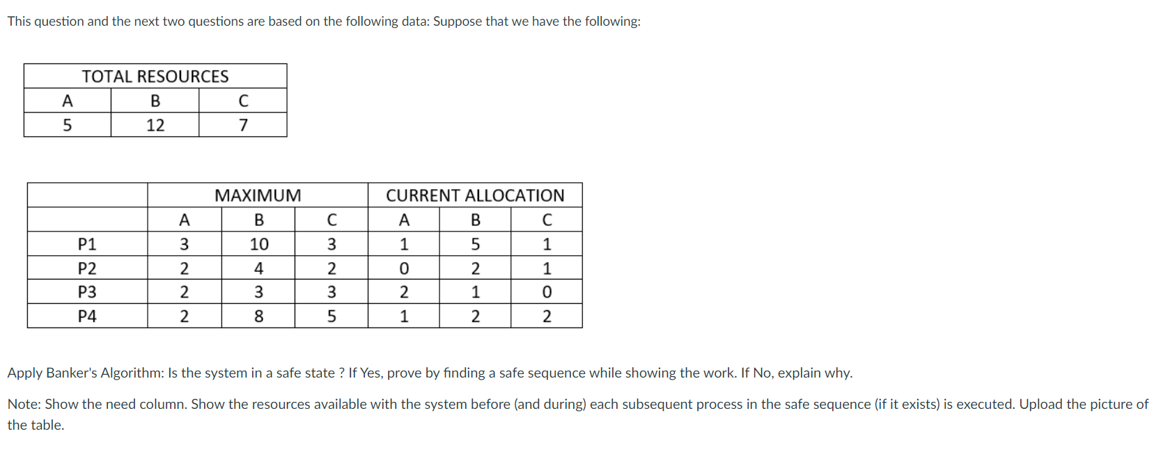 Solved Apply Banker's Algorithm: Is the system in a safe | Chegg.com