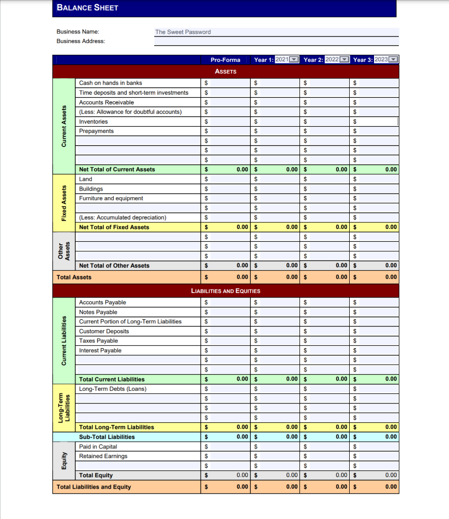 Pro Forma Balance Sheet Template Excel