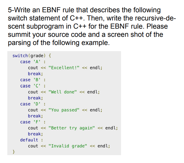 5-Write an EBNF rule that describes the following | Chegg.com