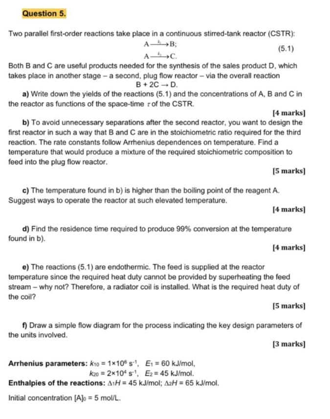 Solved Question 5. Two parallel first-order reactions take | Chegg.com