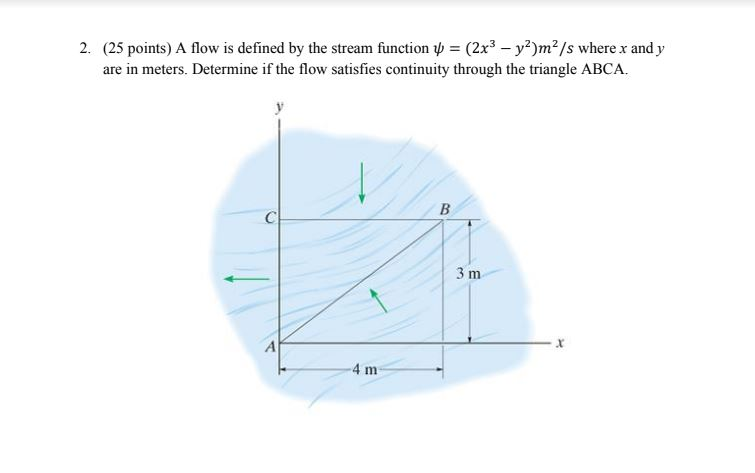 Solved 2. (25 points) A flow is defined by the stream | Chegg.com