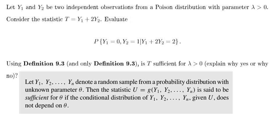 Solved Let Y1 and Y2 be two independent observations from a | Chegg.com
