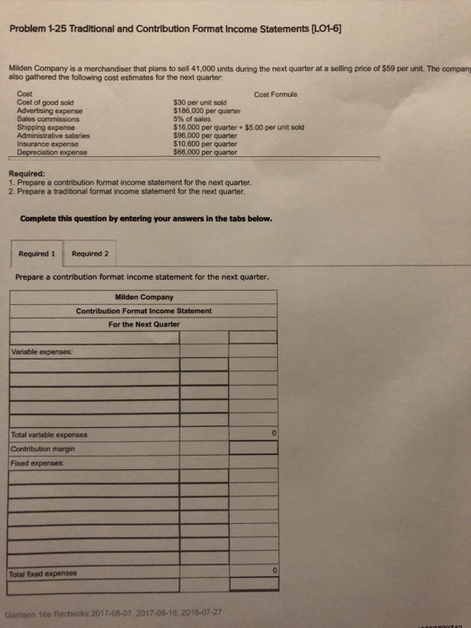 Solved Problem 1-25 Traditional and Contribution Format | Chegg.com