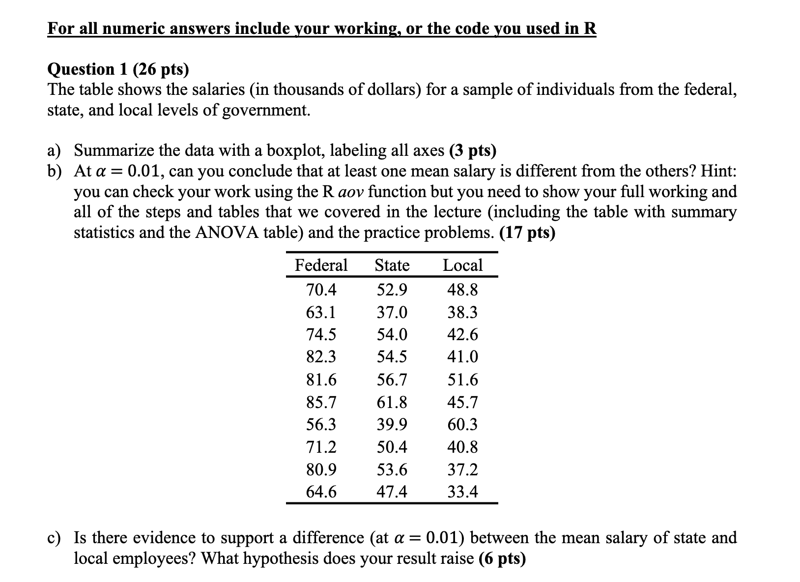Solved For all numeric answers include your working, or the | Chegg.com