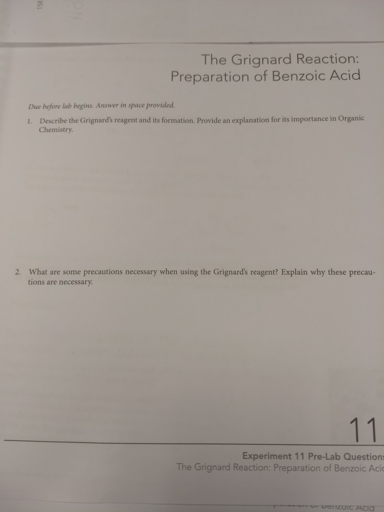 Solved The Grignard Reaction: Preparation of Benzoic Acid | Chegg.com