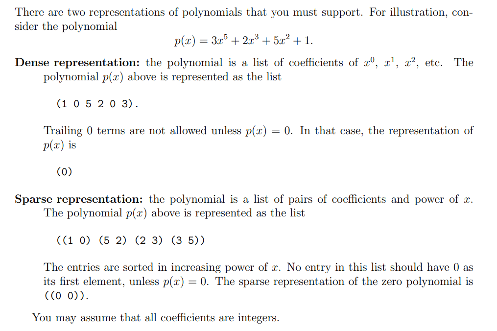 Solved There are two representations of polynomials that you | Chegg.com