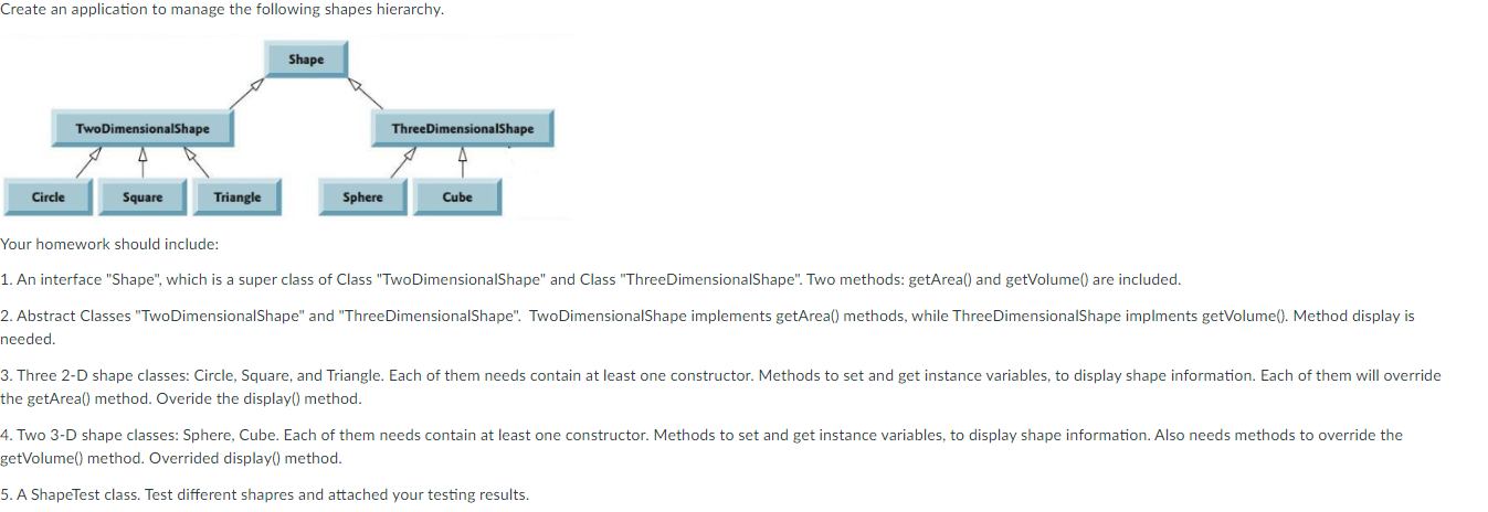 Solved Create an application to manage the following shapes | Chegg.com