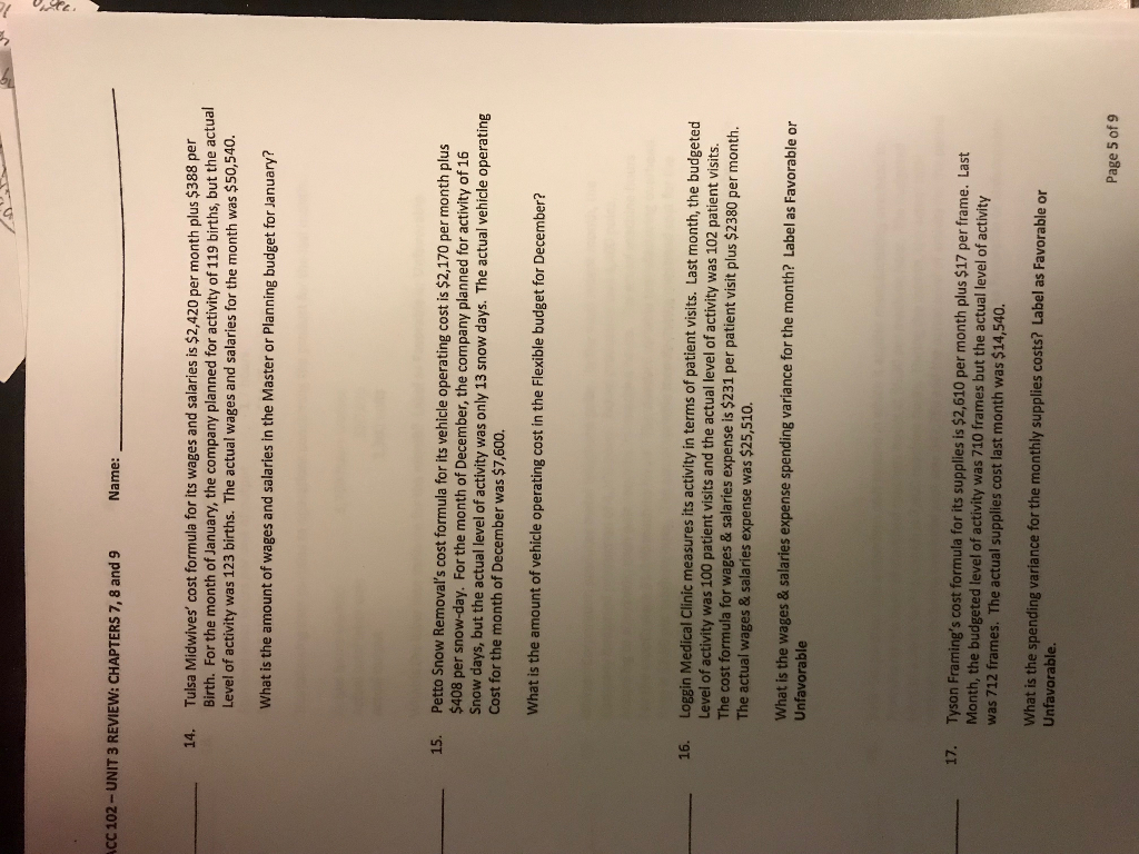 Solved Name: ACC 102-UNIT 3 REVIEW: CHAPTERS 7, 8 and 9 | Chegg.com