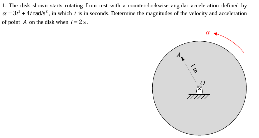 Solved 1. The disk shown starts rotating from rest with a | Chegg.com
