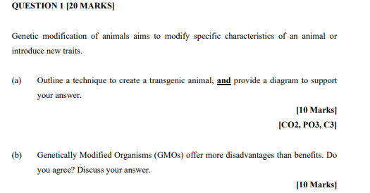 Solved QUESTION 1 [20 MARKS] Genetic modification of animals | Chegg.com