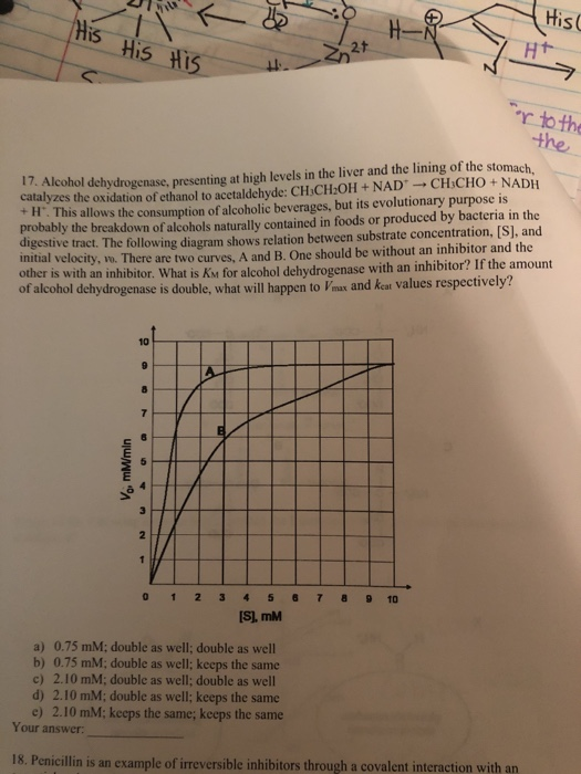Solved HisC 2t His H r to the the 17. Alcohol dehydrogenase, | Chegg.com