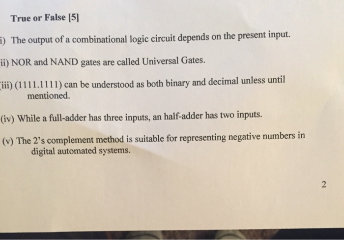 Solved True or False [5 ) The output of a combinational | Chegg.com