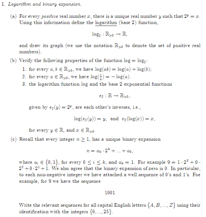 Solved 1. Logarithm and binary expansion. (a) For every | Chegg.com