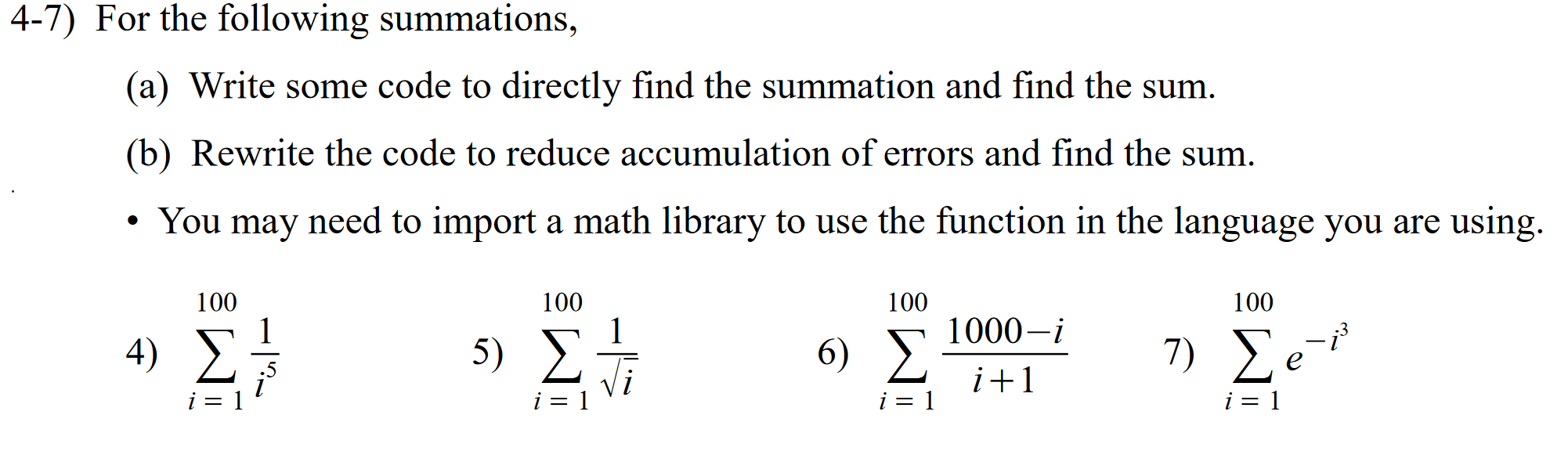 Solved 4-7) For the following summations, (a) Write some | Chegg.com