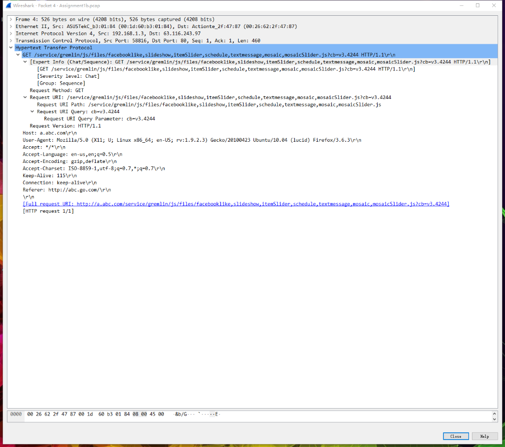 Solved Wireshark Packet 4. Assignmentib.pcap - OX Frame 4: | Chegg.com