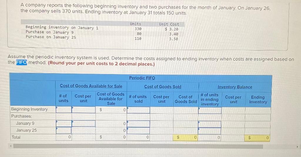 Solved A company reports the following beginning inventory | Chegg.com