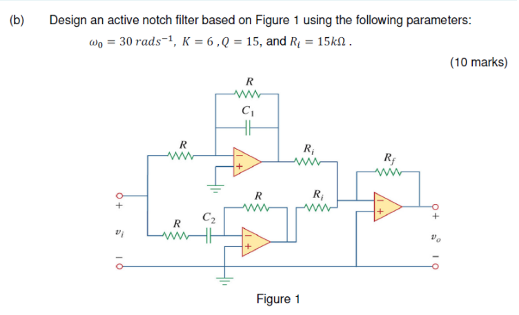 Solved (b) Design an active notch filter based on Figure 1 | Chegg.com
