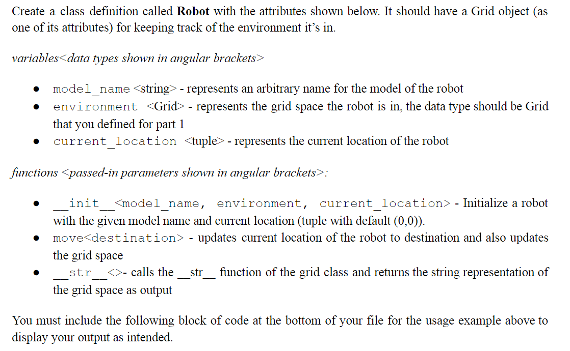 Solved Create a class definition called Robot with the | Chegg.com