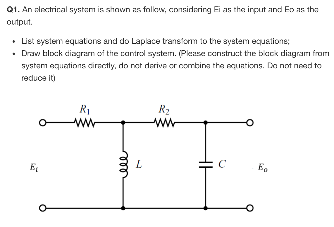Solved Q1. An electrical system is shown as follow, | Chegg.com
