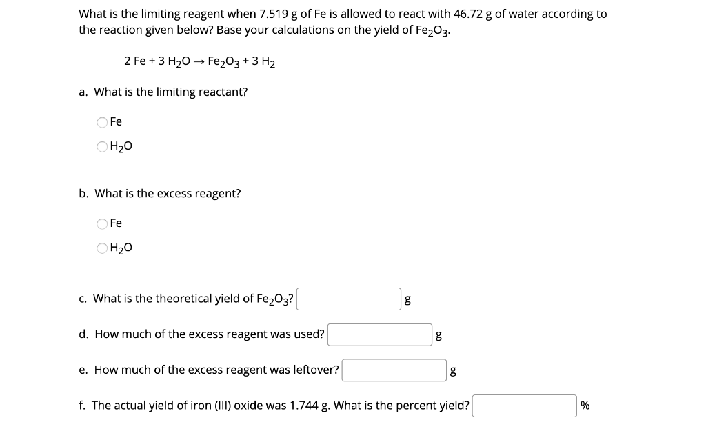Solved Given the following equation: Fe2O3 +30→2 Fe + 3 CO | Chegg.com