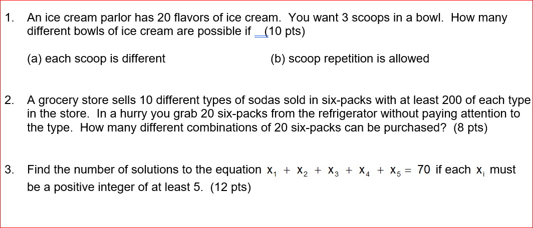 Solved 1. An ice cream parlor has 20 flavors of ice cream. | Chegg.com