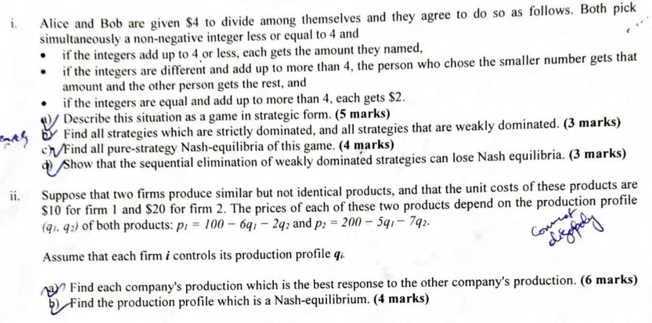 Solved i. ﻿Alice and Bob are given \( \$ 4 \) ﻿to divide | Chegg.com