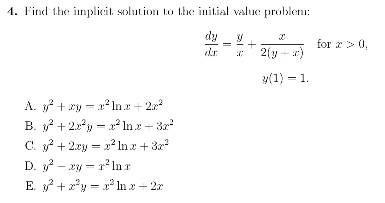 Solved 4. Find the implicit solution to the initial value | Chegg.com