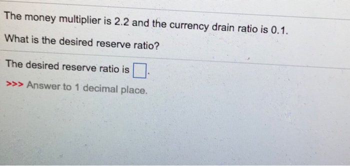 Solved The money multiplier is 2.2 and the currency drain | Chegg.com