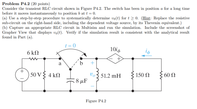 Solved Problem P4.2 (20 points) Consider the transient RLC | Chegg.com