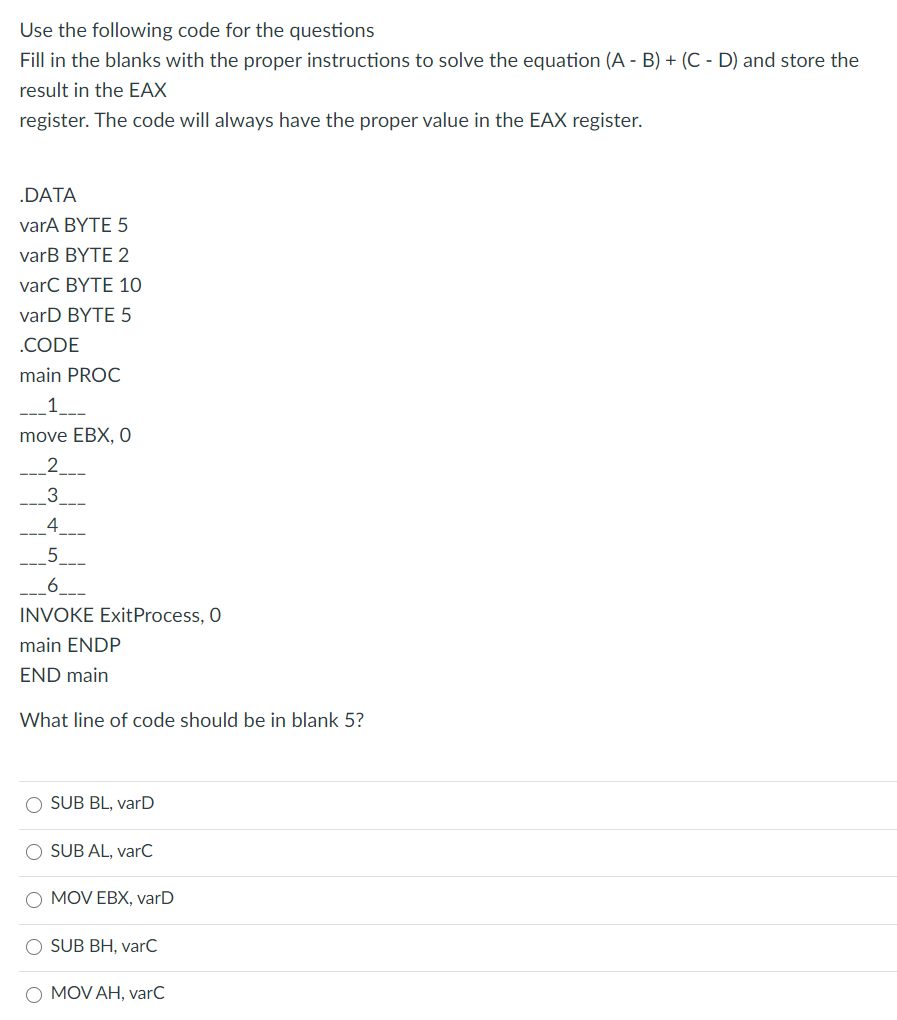 Solved Use the following code for the questions Fill in the | Chegg.com