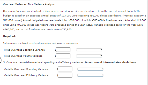 Solved Overhead Variances, Four-Variance Analysis Oerstman, | Chegg.com