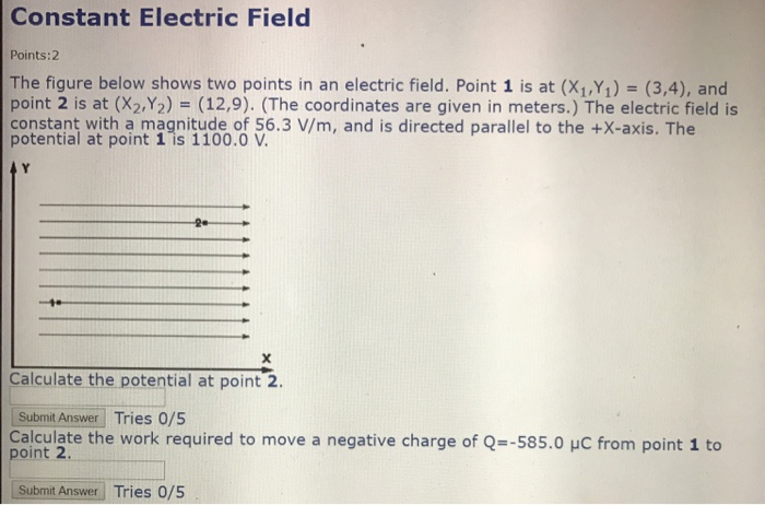 Solved Constant Electric Field Points: 2 The figure below | Chegg.com