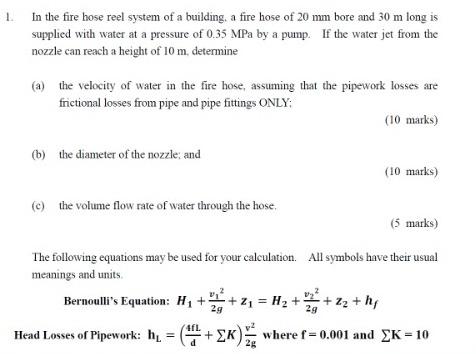 Plumbing and Drainage question In the fire hose reel | Chegg.com