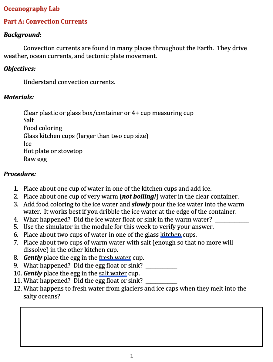 Solved Oceanography Lab Part A: Convection Currents | Chegg.com