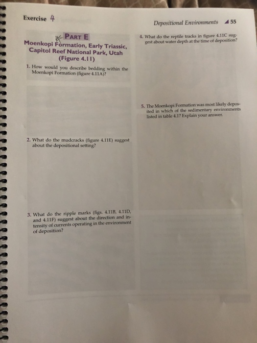 Solved Exercise 4 Depositional Environments 55 PART E | Chegg.com