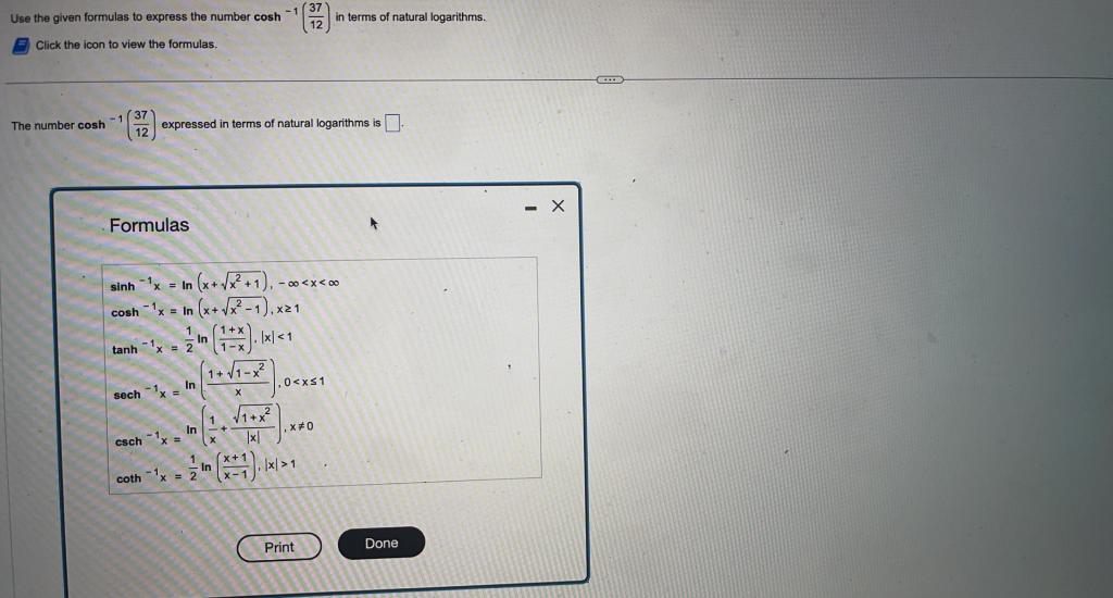 Solved Use the given formulas to express the number cosh | Chegg.com