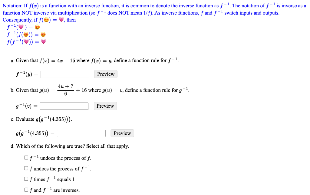 Solved Notation If F X Is A Function With An Inverse