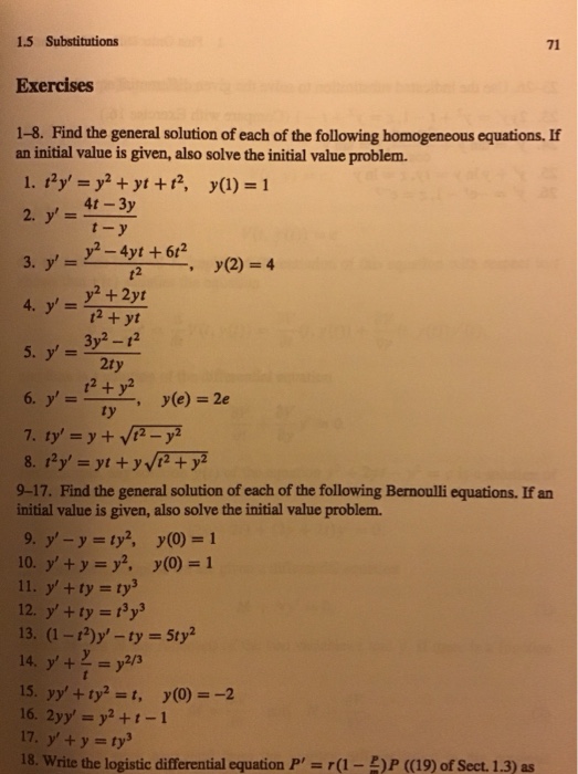 Solved 1 5 Substitutions 71 Exercises 1 8 Find The General