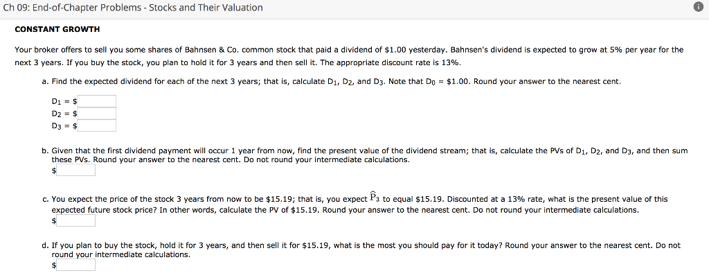 Solved Ch 09: End-of-Chapter Problems - Stocks and Their | Chegg.com
