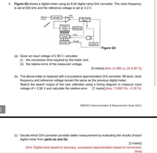Solved 3. Figure Q3 shows a digital meter using an 8-bit | Chegg.com