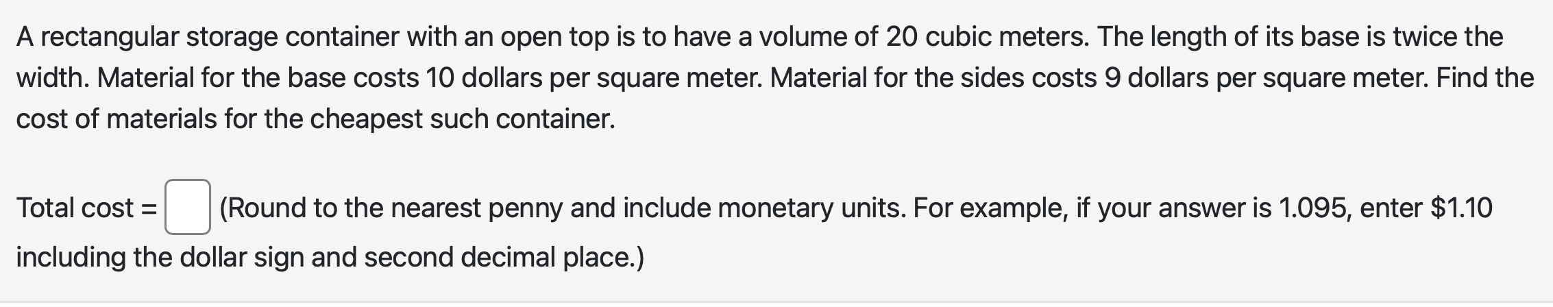 Solved A rectangular storage container with an open top is | Chegg.com