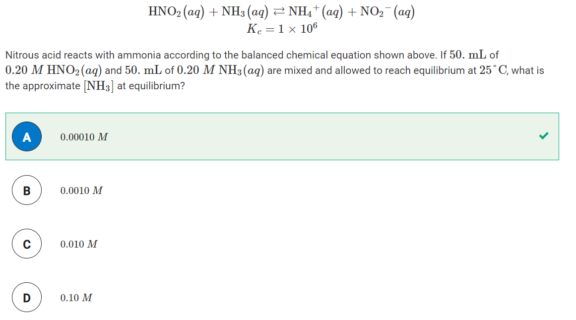 Solved HNO2 aq NH3 aq NH4 aq NO2 aq Kc 1 106 Chegg