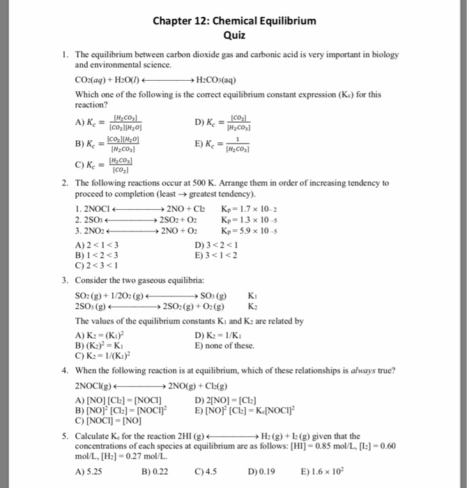 Solved Chapter 12: Chemical Equilibrium Quiz The equilibrium | Chegg.com