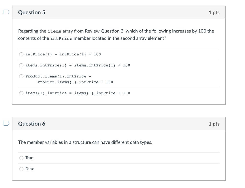 Solved Question 5 1 pts Regarding the items array from | Chegg.com